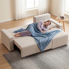 HOMCOM rozkládací rohová pohovka L, 3místná s otočnou chaise – béžový umělý semiš