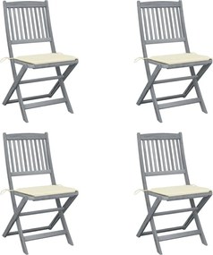 vidaXL Skládací zahradní židle s poduškami 4 ks masivní akáciové dřevo [3064570] Barva: krémová