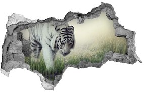 Wallmuralia Díra 3D fototapeta nálepka Bílý tygr 95x73 cm