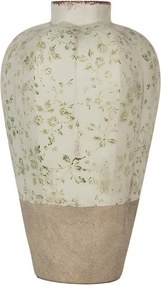Béžová keramická váza se zelenými květy Jenia L - Ø 24*38 cm