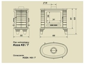 Krbová kamna KRATKI K8 T černá tunel oboustranná KRATKI