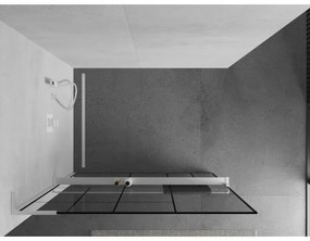 Mexen Kioto+ L, sprchová zástěna Walk-In s poličkou a věšákem 80 x 200 cm, 8mm čiré sklo černý vzor, ​​bílý profil, 800-080-123-20-78