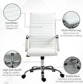 Kancelářská židle Vinsetto s houpací funkcí ergonomická kolečka otočná o 360° ocelové nohy imitace kůže nosnost 120 kg 54 x 62 x 104-114 cm Bílá | Ao…