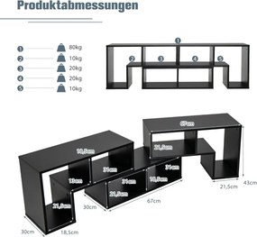 Costway Dřevěný televizní skříň 3dílný televizní stojan pro televizory do 65"