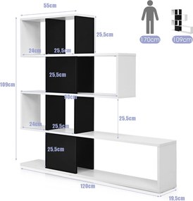 Costway Moderní 5patrový žebříkový styl dřevěný dělicí příčka na knihy Černo