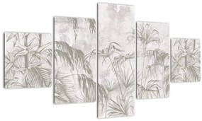 Obraz - Tropické rostliny na zdi v šedé (125x70 cm)