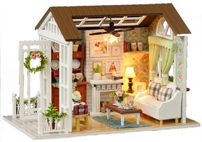 Creative Corner Dřevěný model obývacího pokoje pro panenky k sestavení LED 8008-A