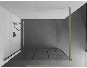 Mexen Kioto, sprchová zástěna Walk-In 100 x 200 cm, 8mm čiré sklo černý vzor, ​​zlatý matný profil, 800-100-101-55-78
