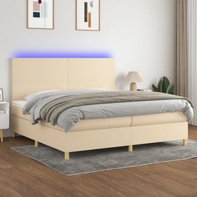 Box spring postel s matrací a LED krémová 200x200 cm textil 3135306