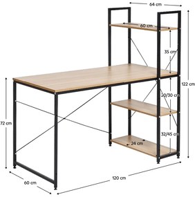 Kondela PC stůl / víceúčelový praktický stůl, dub / černá, VEINA
