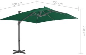 vidaXL Marketos Boční zahradní slunečník s hliníkovou tyčí zelený 300 x 300 cm