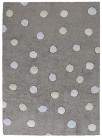 Lorena Canals, Pro zvířata: Pratelný koberec Tricolor Polka Dots Grey-Blue, 120x160, šedá, dětský pokoj