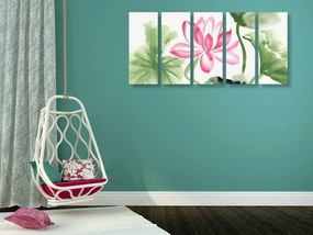 5-dílný obraz akvarelový lotosový květ