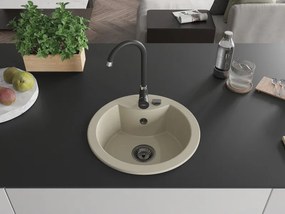 Mexen Diego, granitový dřez 488x488x167 mm, 1-komorový, béžová s černým sifonem, 6512481000-69-B