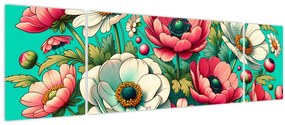 Obraz - Květy na modrém pozadí (170x50 cm)