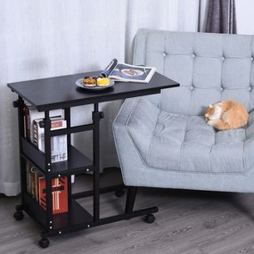 HOMCOM Stolek se Společkami 80x40 cm C-Formovaný Pohovkový Stolek s Nastavitelnou Výškou 3 Úrovně 72-82 cm Kovový Rám pro Obývací Pokoj a Kuchyni Čer…