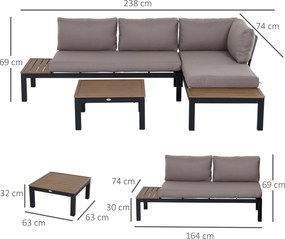 Outsunny 3dílná sada zahradního nábytku s pohovkou a polštáři, boční stolek, hliník, 164x74x69 cm, ideální pro venkovní prostory | Aosom.de