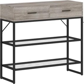 HOMCOM konzolový stůl do předsíně se 2 zásuvkami, 2 policemi a bočním háčkem, dřevo a kov, 100x35x92 cm, černá a dřevo