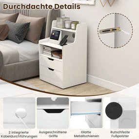 Costway Sada 2 nočních stolků s LED světly a nabíjecí stanice