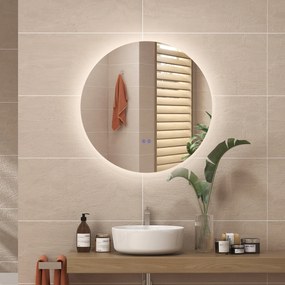 Kleankin LED kulaté koupelnové zrcadlo Ø 80 cm nástěnné zrcadlo s dotykovým spínačem, systém proti mlhám