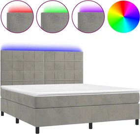 Box spring postel s matrací a LED světle šedá 160x200 cm samet 3136131