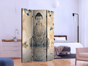 Pokojová zástěna Buddha blahobytu (3dílný) - posvátná socha ve stylu feng shui