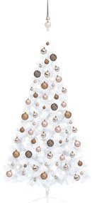 Umělý vánoční půl stromek s LED a sadou koulí bílý 150 cm