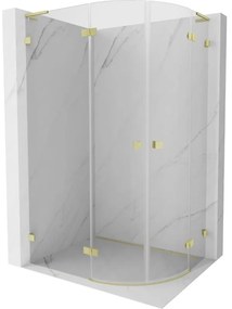 Mexen Lunar, L půlkruhový výklopný sprchový kout 100 x 90 cm, 8mm čiré sklo, zlatý matný profil, 833L-100L-090P-55-00