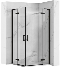 Rea Hugo Double, 2-křídlový sprchový kout 90 (dveře) x 80 (dveře) x 200 cm, 6mm čiré sklo, černý profil, KPL-45232