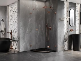 Mexen Lunar, pravý výklopný pětiúhelníkový sprchový kout 100 x 100 cm, 8mm čiré sklo, profil růžové zlato, 831-100P-100L-60-00-P