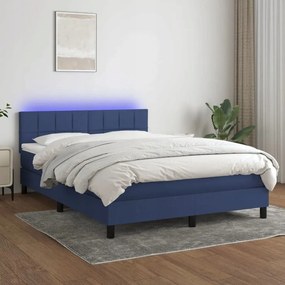 Box Spring Postel S Matrací A Led Textil Modrá Blok se čtverci 140 x 200