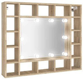 vidaXL Zrcadlová skříňka s LED dub sonoma 91 x 15 x 76,5 cm