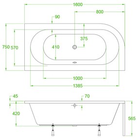 BPS-koupelny Akrylátová asymetrická vana k vestavbě HYD-EBI160P-VEST 160x75 cm PRAVÁ, bílá