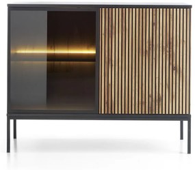 Moderní komoda SONNY K104 LED, černá / dub votan