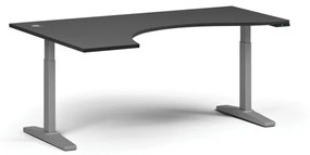 Výškově nastavitelný stůl, elektrický, 675-1325 mm, ergonomický levý, deska 1800x1200 mm, šedá podnož, grafit