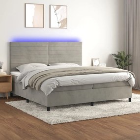 Box spring postel s matrací a LED světle šedá 200x200 cm samet 3136203