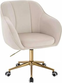 LuxuryForm DESIGN Otočná židle AVOLA VELUR na zlaté podstavě s kolečky - krémová