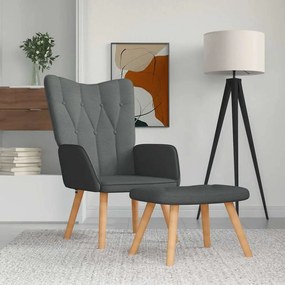 Relaxační křeslo se stoličkou tmavě šedé textil 327535