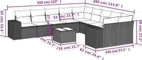 11dílný zahradní sedací souprava s poduškami béžový polyratan 3255456