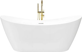 Rea FERRANO Slim, volně stojící vana 1520×730×670 mm, bílá, černá krytka odtoku, KPL-W6080