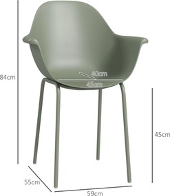 Sada 4 zahradních židlí s opěradlem/područkami, odolná proti povětrnostním vlivům, do 120 kg, plast/kov, zelená barva