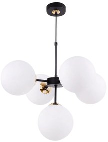 Light for home - Černozlatá Regulovatelná Stropní Lampa se 5 Bílými Foukanými Stínidly"IMPERIA", 5x40W, E14, Černá