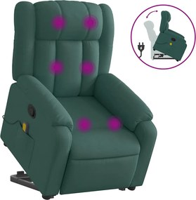 Zvedací masážní polohovací křeslo tmavě zelené textil 3205334