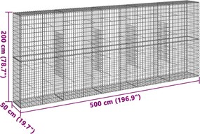 Gabionový koš s víkem 500 x 50 x 200 cm pozinkované železo 3295170