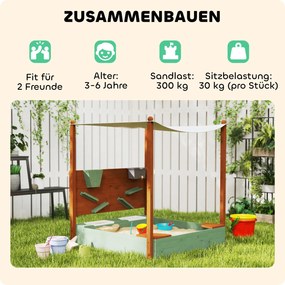 AIYAPLAY Pískoviště s Krytem 116 x 112,5 cm z Impregnovaného Masivního Dřeva s Lavicemi, Pokrytí, Pískové Hračky, Pískoviště na Terasu, Balkon, Zahra…
