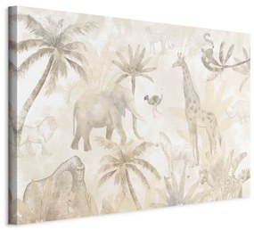 Obraz XXL Tropické safari - divoká zvířata v béžových tónech na bílém pozadí