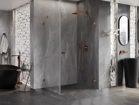 Mexen Lunar-B, pravostranný výklopný sprchový kout 75 x 70 cm, 8mm čiré sklo, profil růžové zlato, 832-075-070-60-00-P