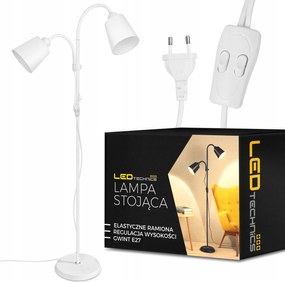 Stojací lampa podlahová bílá nastavitelná 170 cm na 2x E27 Led vypínač
