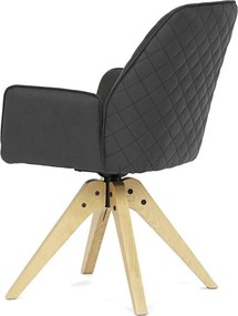 Židle jídelní s područkami, nohy z jasanu, otočná P90°+ L 90° s vratným mechanismem, černá látka (59 x 66) cm Matný