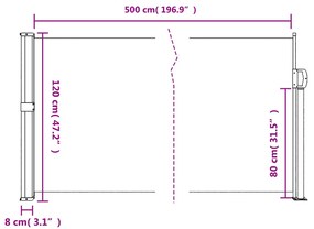 Zatahovací boční markýza hnědá 120 x 500 cm